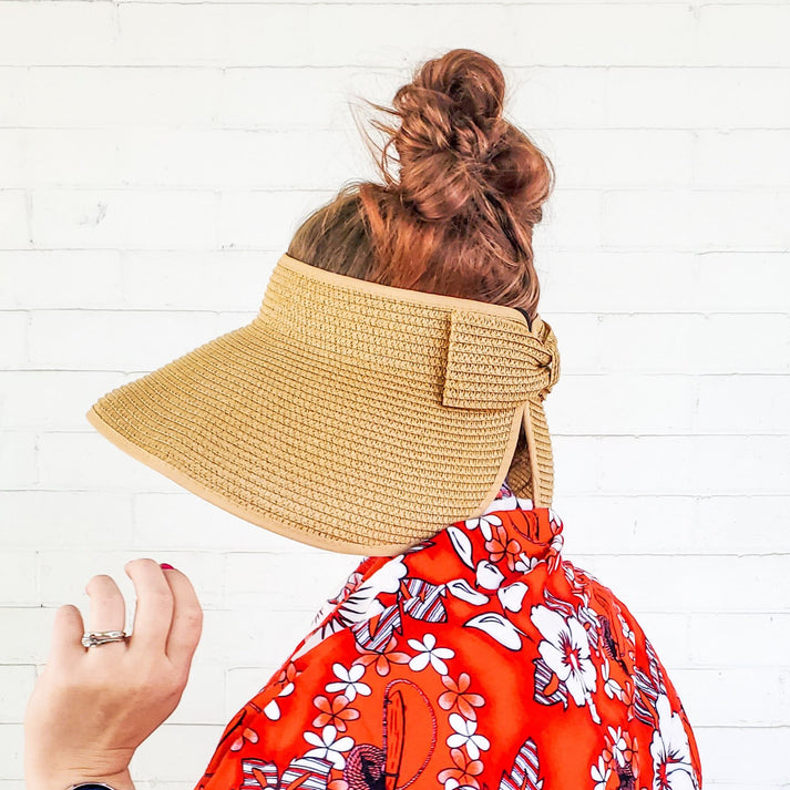 Tan Straw Foldable Bow Visor Hat – Red Sprite Hats